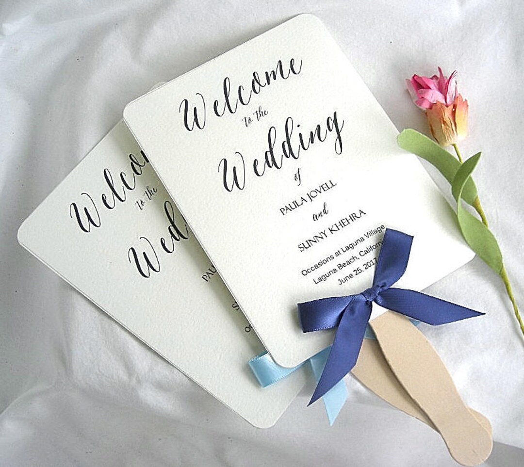 Rustic Wedding Fans Wedding Paddle Program Fans| Ivory Slate Blue Navy ...