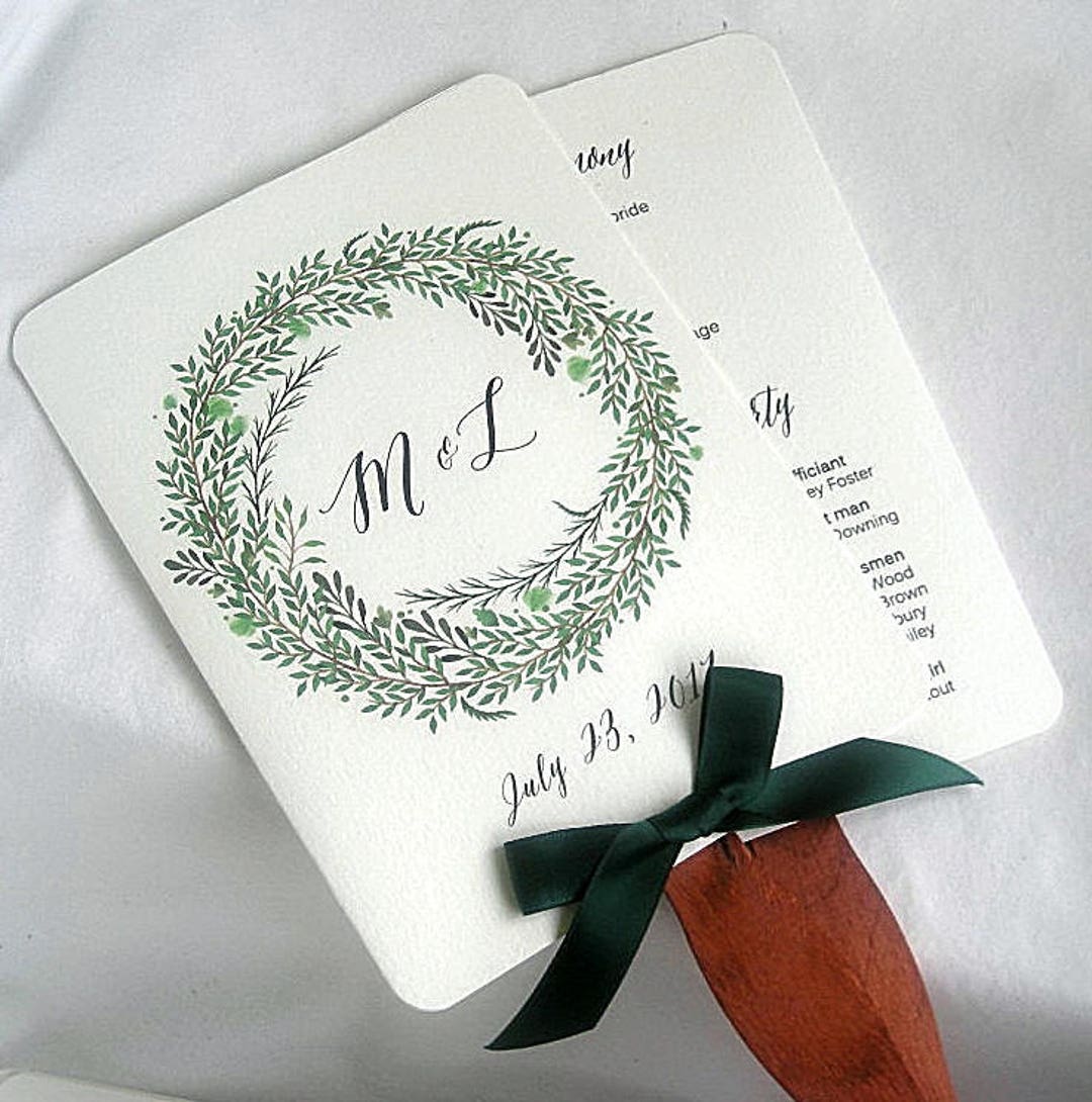 Custom Wedding Program 75 Custom Wedding Fans Greenery Leaves Rustic ...