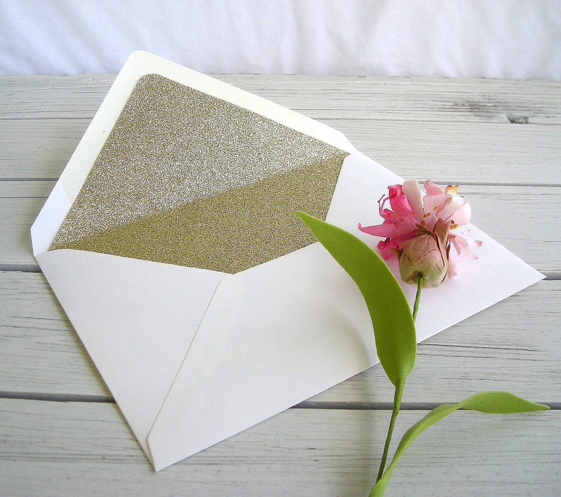 Gold Glitter Envelopes Ivory Glitter Lined Wedding Invitation Envelopes ...