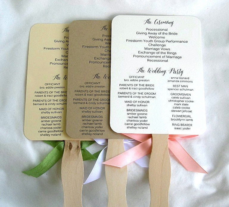 Wedding Program Fans Rustic Wedding Fans Ivory Kraft Peach - Etsy