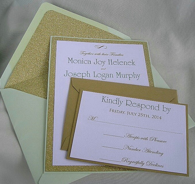 Gold and Mint Green Wedding Invitation Gold Glitter N Mint | Etsy