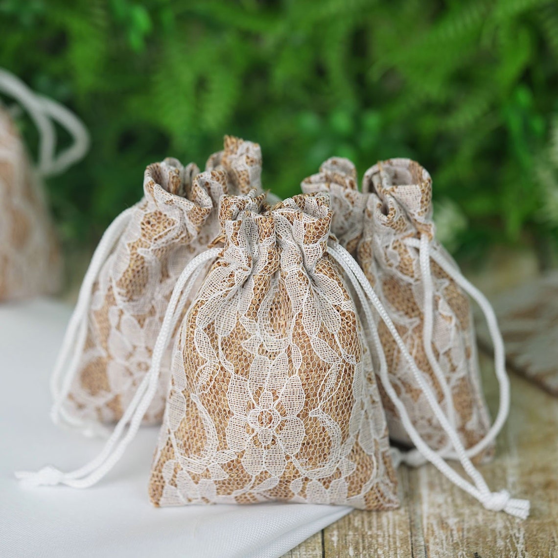 Personalized Favor Bags Rustic Burlap Lace Favor Bag Custom Favor Bag ...