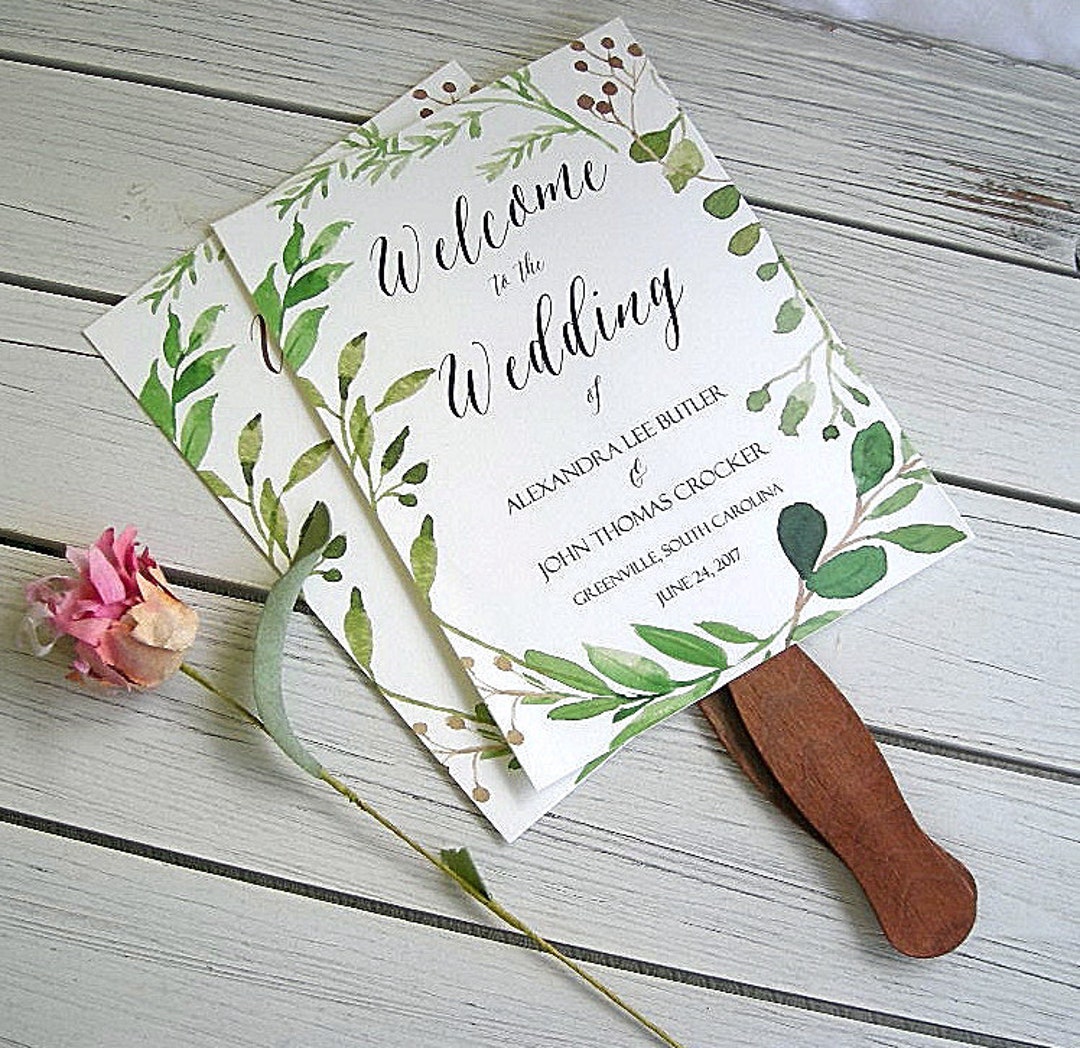 Custom Wedding Fans Ivory Rustic Printed Wedding Program Fans ...