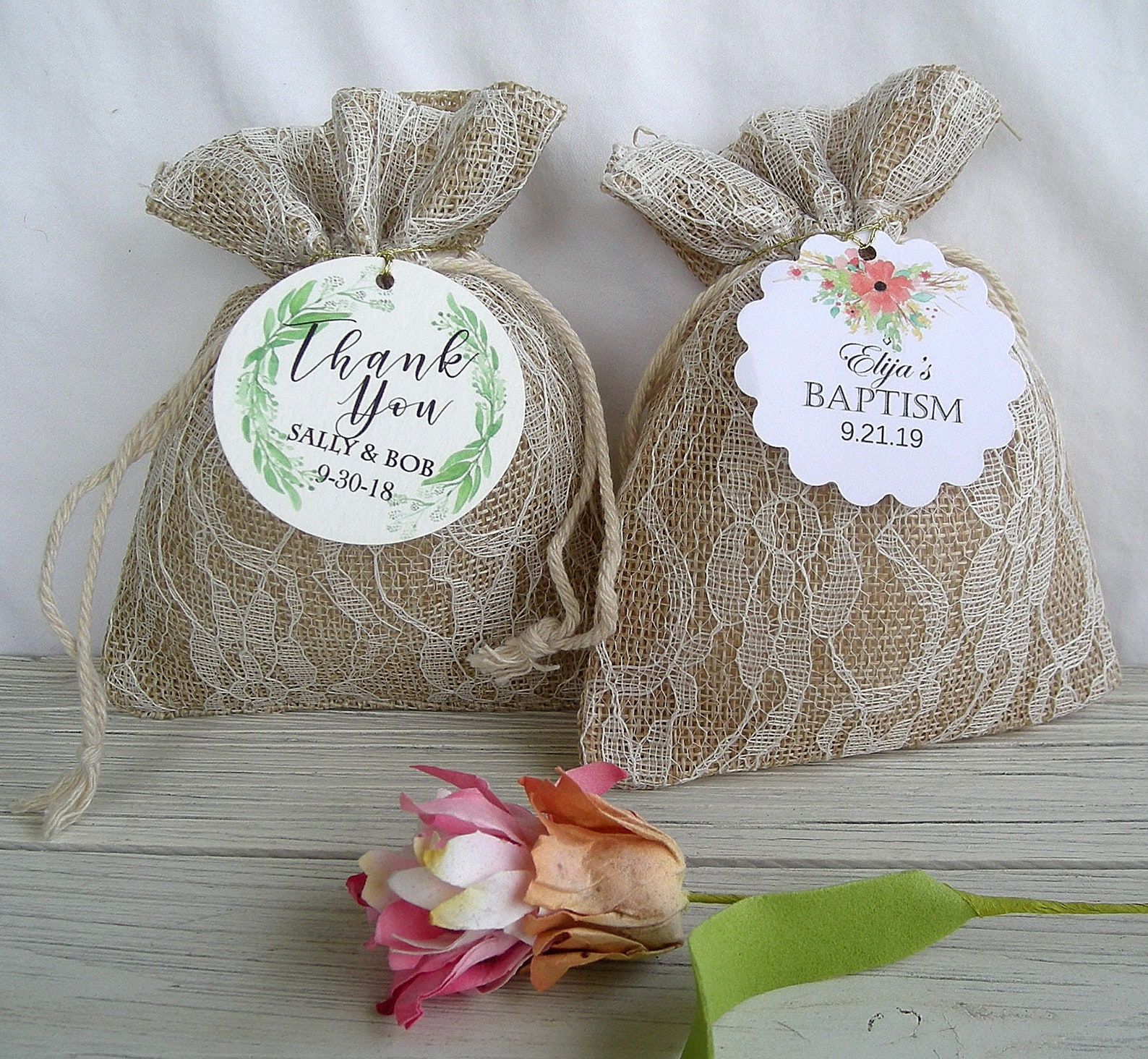 Personalized Favor Bags Rustic Burlap Lace Favor Bag Custom Favor Bag ...