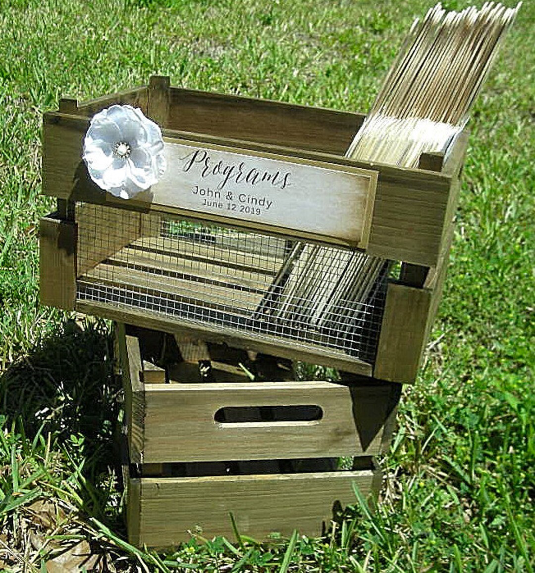 Wedding Program Box Vintage Rustic Wood Crate Custom Fan Box Holder ...