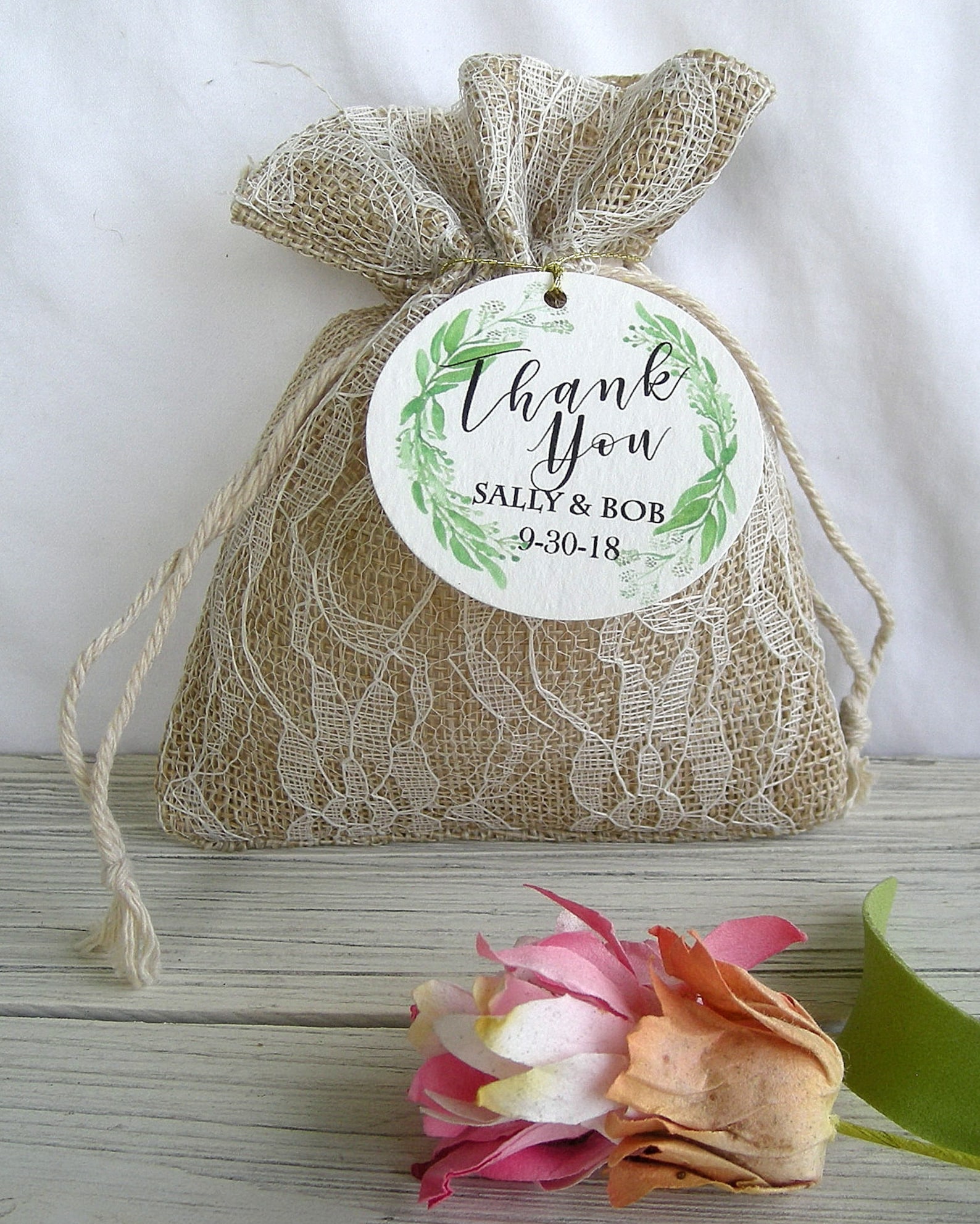 Personalized Favor Bags Rustic Burlap Lace Favor Bag Custom Favor Bag ...