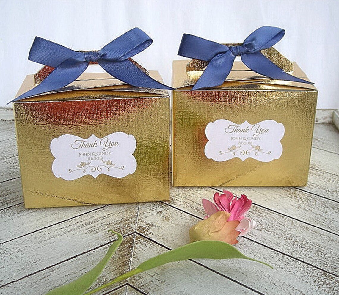 Wedding Favor Box Gold Linen Custom Wedding Favor Boxes | Etsy