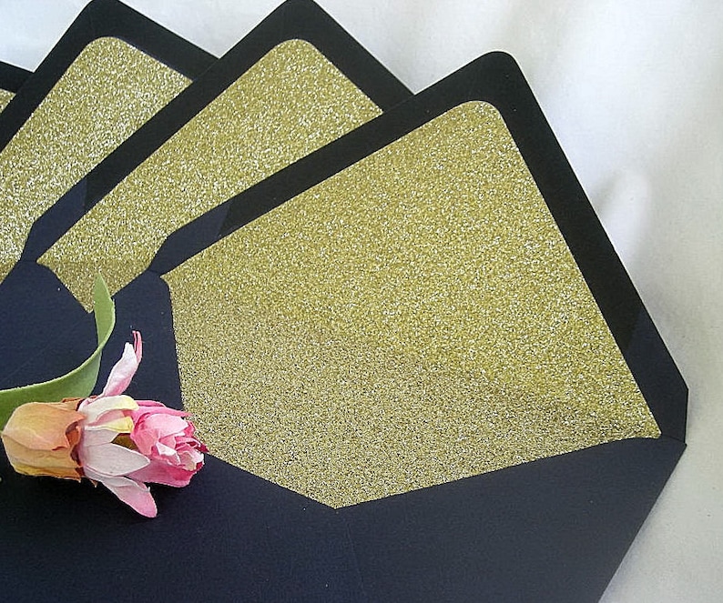 Gold Glitter Lined Envelope Glitter Wedding Invitation Custom - Etsy