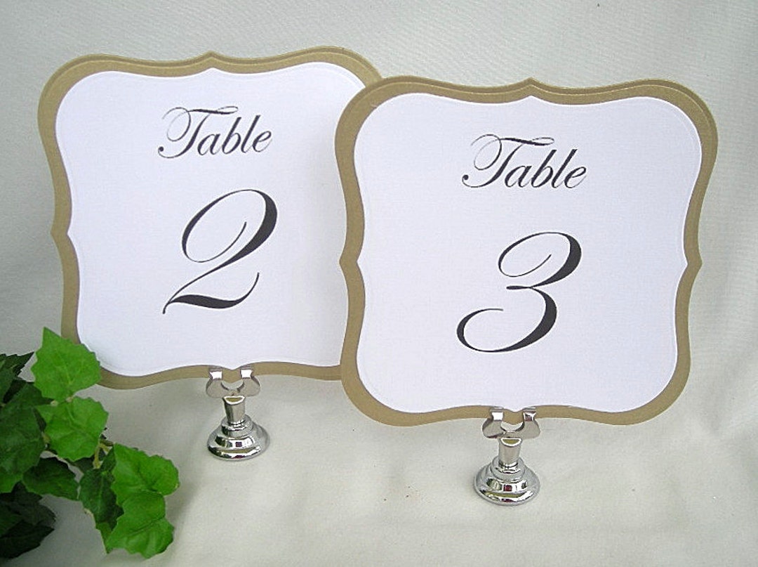 Table Number Cards Gold Metallic and White Linen Wedding Reception ...