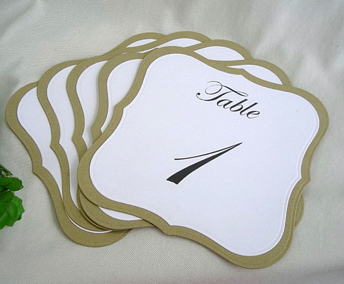 Table Number Cards Gold Metallic and White Linen Wedding - Etsy