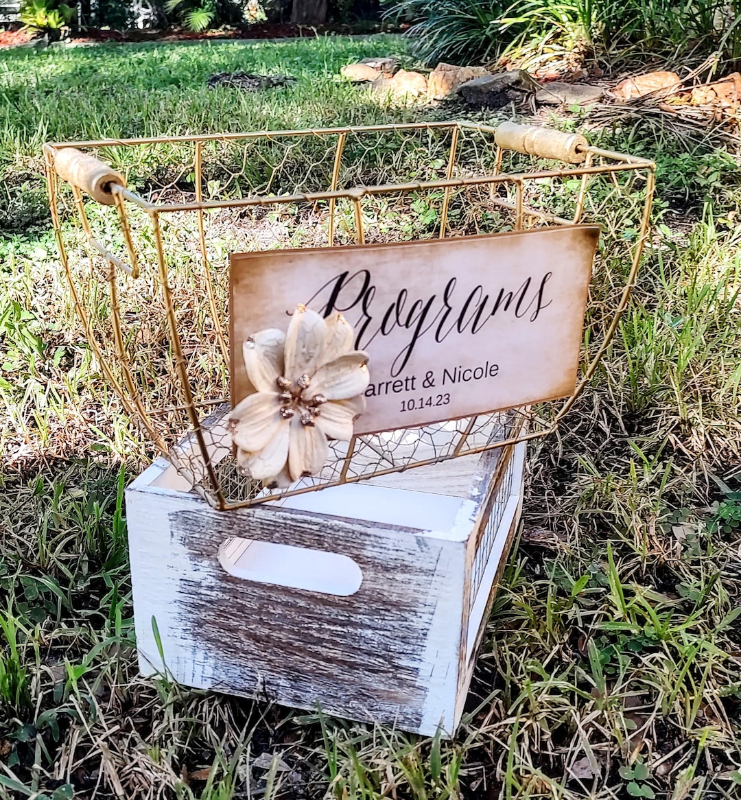 Gold Wedding Program Box Wood Wedding Program Holder Gold Wedding Box ...