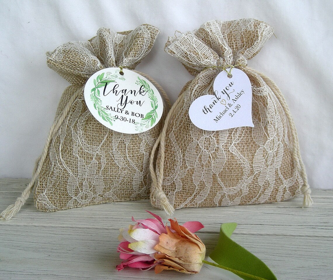 Personalized Favor Bags Rustic Burlap Lace Favor Bag Custom - Etsy