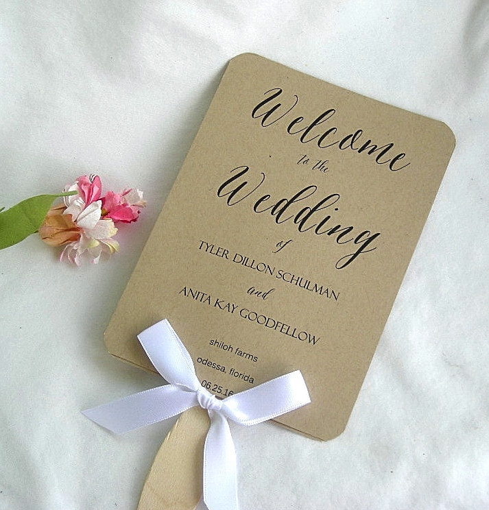 Wedding Program Fans Rustic Wedding Fans Ivory Kraft Peach - Etsy