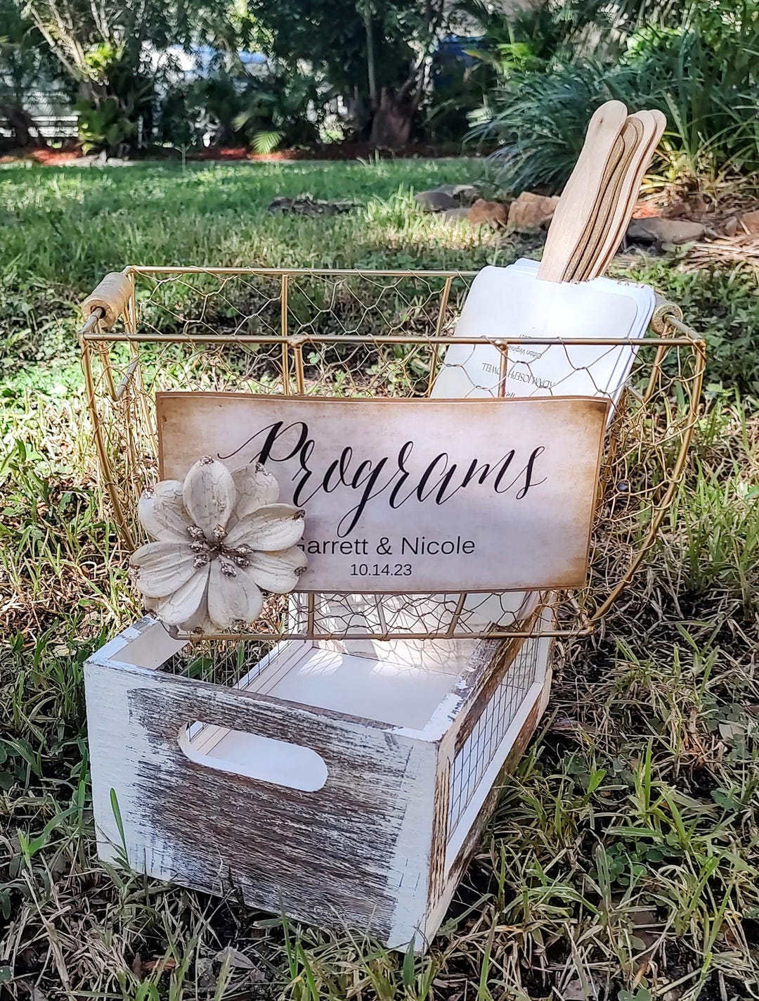 Gold Wedding Program Box Wood Wedding Program Holder Gold Wedding Box ...