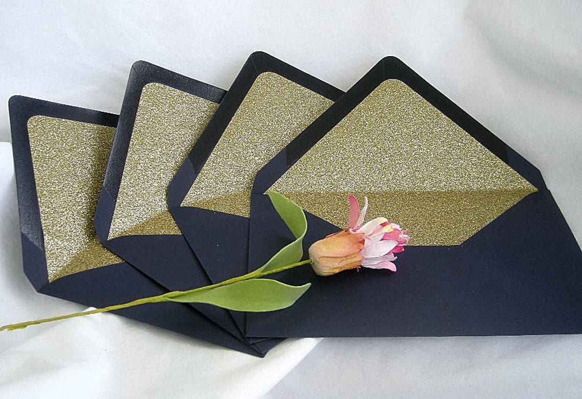 Gold Glitter Lined Envelope Glitter Wedding Invitation Custom - Etsy