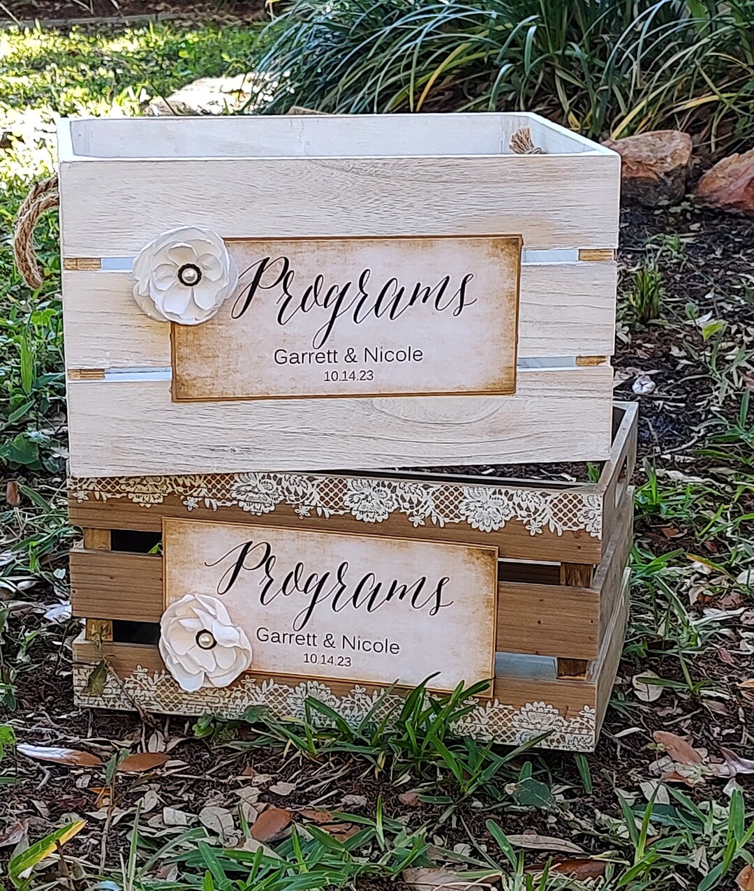 Rustic Wedding Box Custom Personalized Program Fan Holder Wood ...