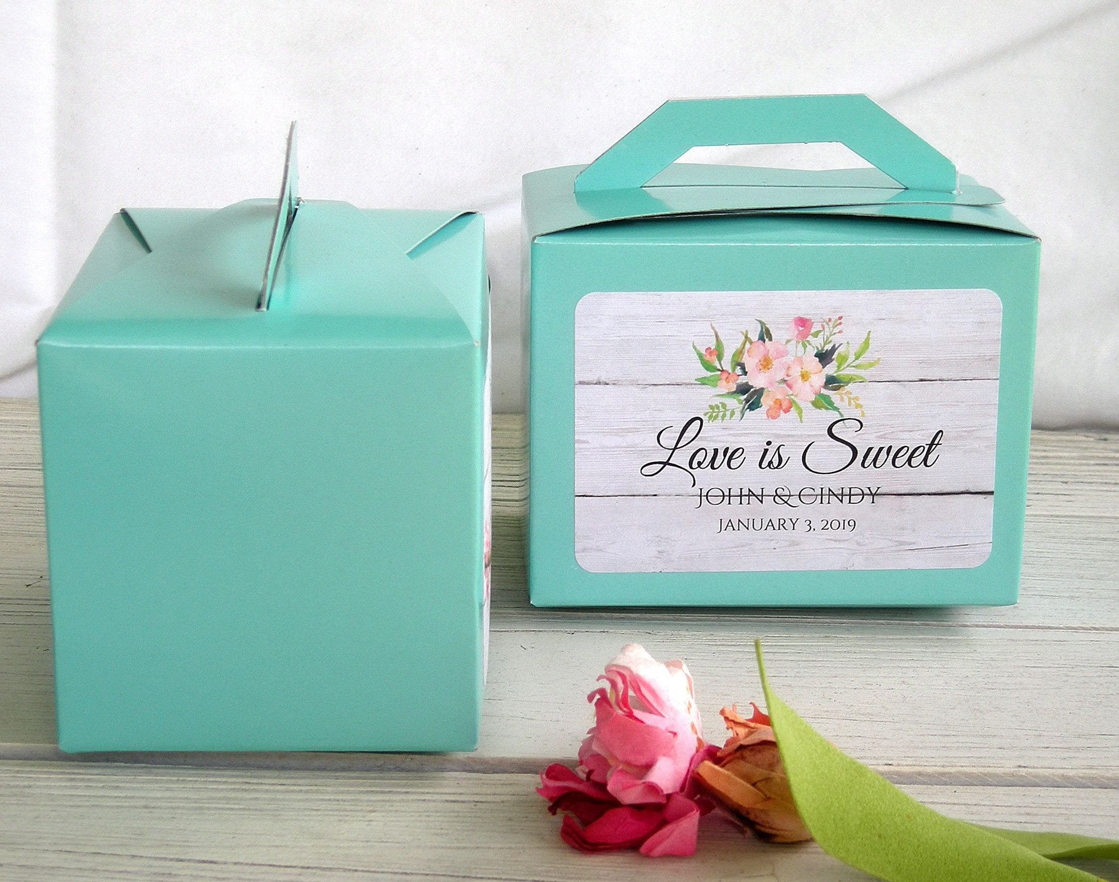 Wedding Favor Boxes CustomWedding Favor Box Turquoise Blush | Etsy