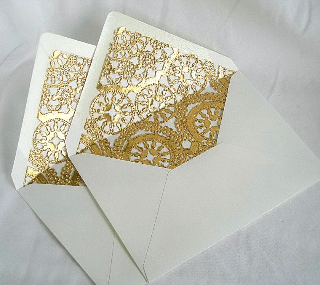 Wedding Invitation Envelope Gold Foil Lace Lined Envelope Lace Wedding ...