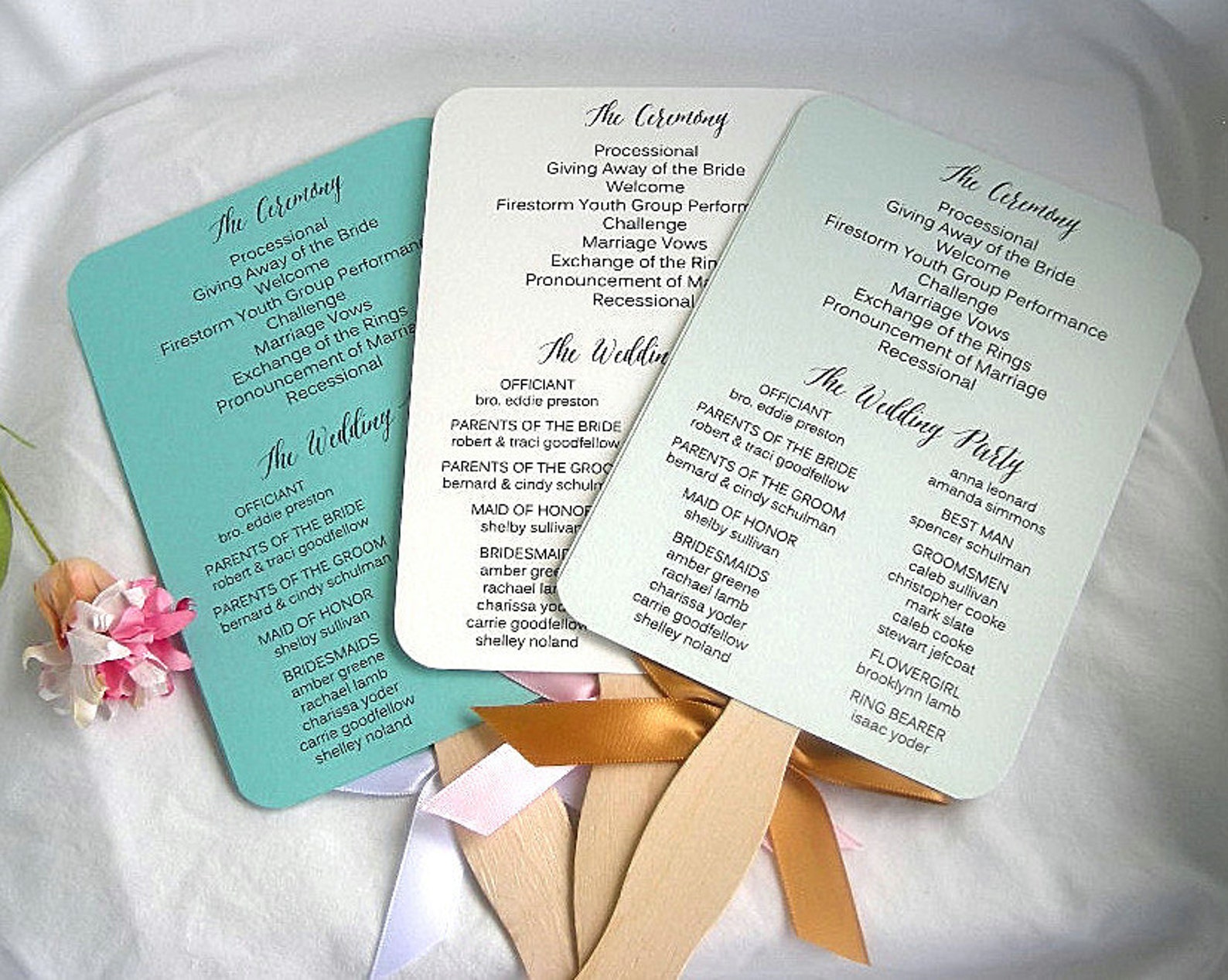 Rustic Wedding Fans Program Fan Ivory Turquoise Mint Green Programs ...