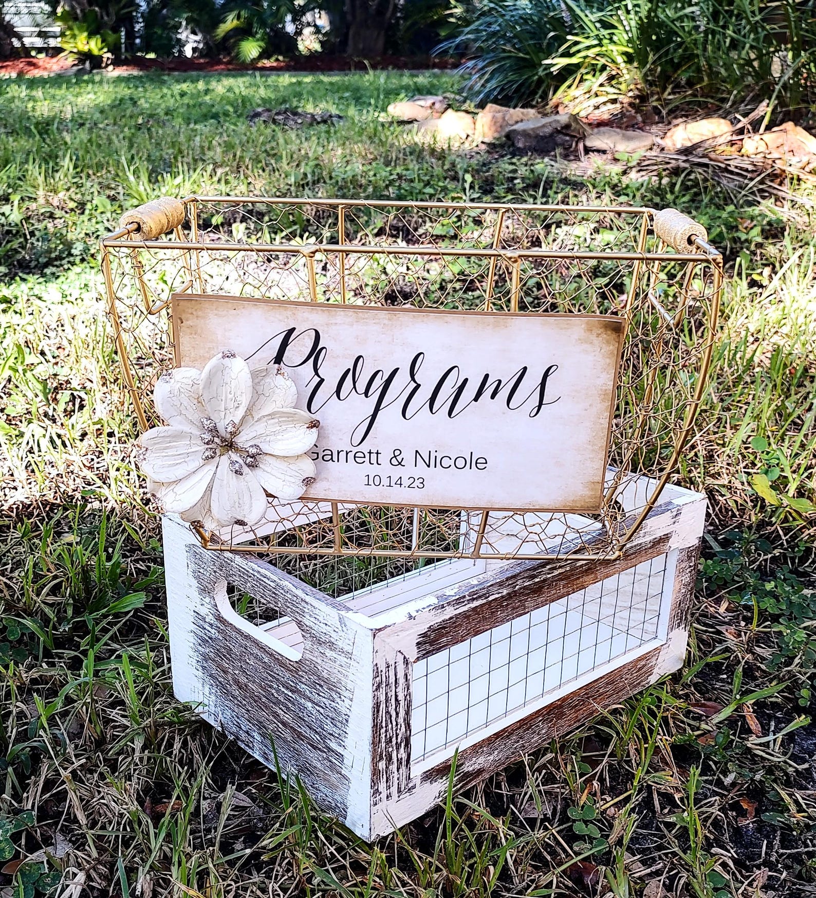 Gold Wedding Program Box Wood Wedding Program Holder Gold Wedding Box ...