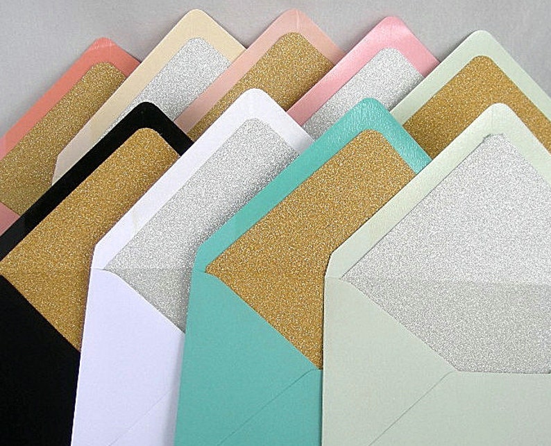 Glitter Lined Envelopes Wedding Invitation Turquoise Pink | Etsy