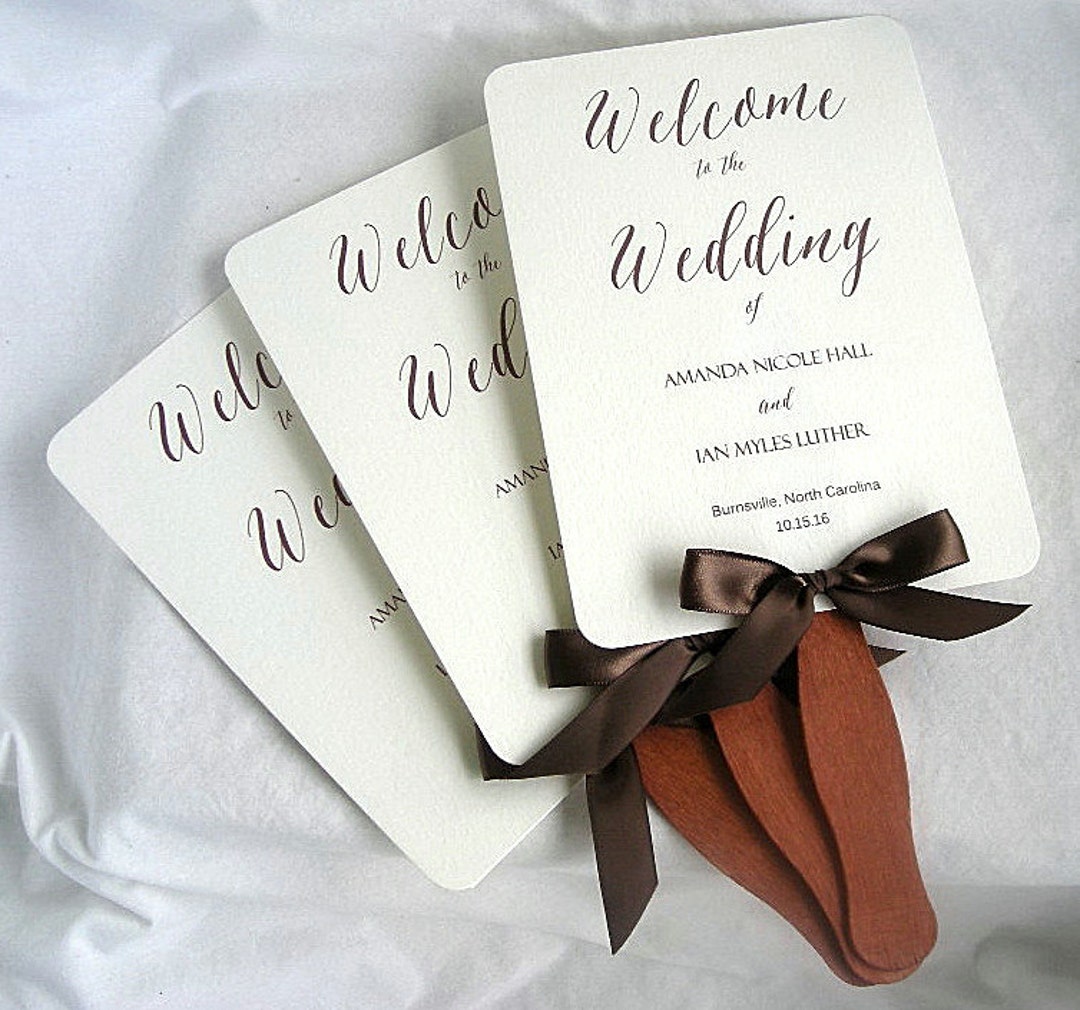 Custom Wedding Fans Ivory Rustic Printed Wedding Program Fan ...