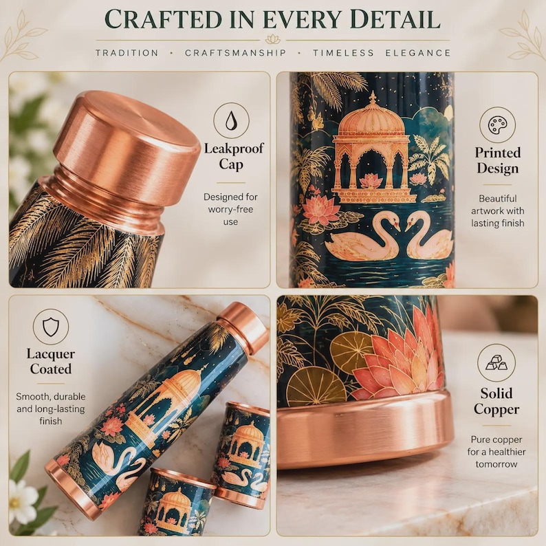 Pure Copper Bottle & Glass Set | 750ML Copper Water Bottle With 2 ...