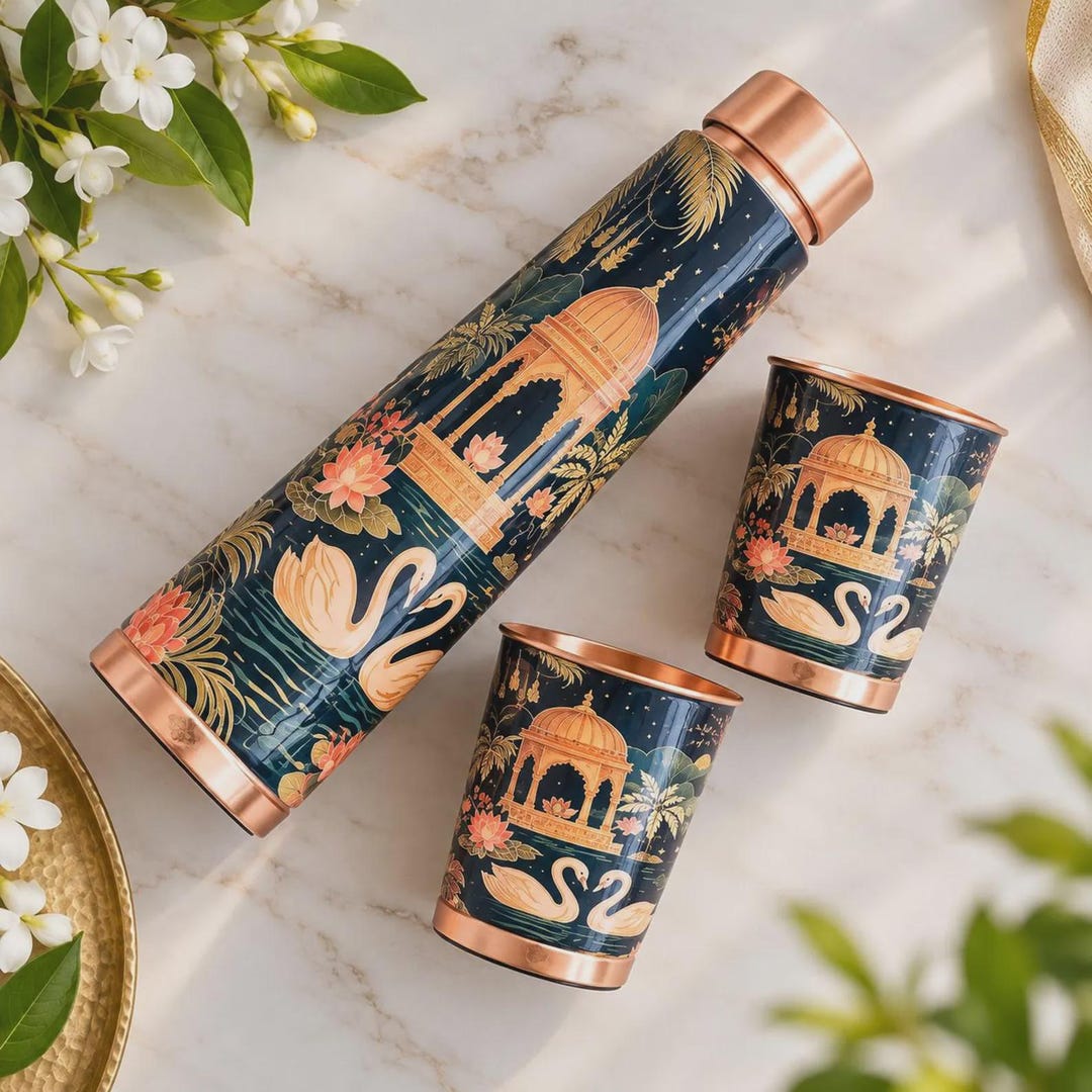 Pure Copper Bottle & Glass Set | 750ML Copper Water Bottle With 2 ...