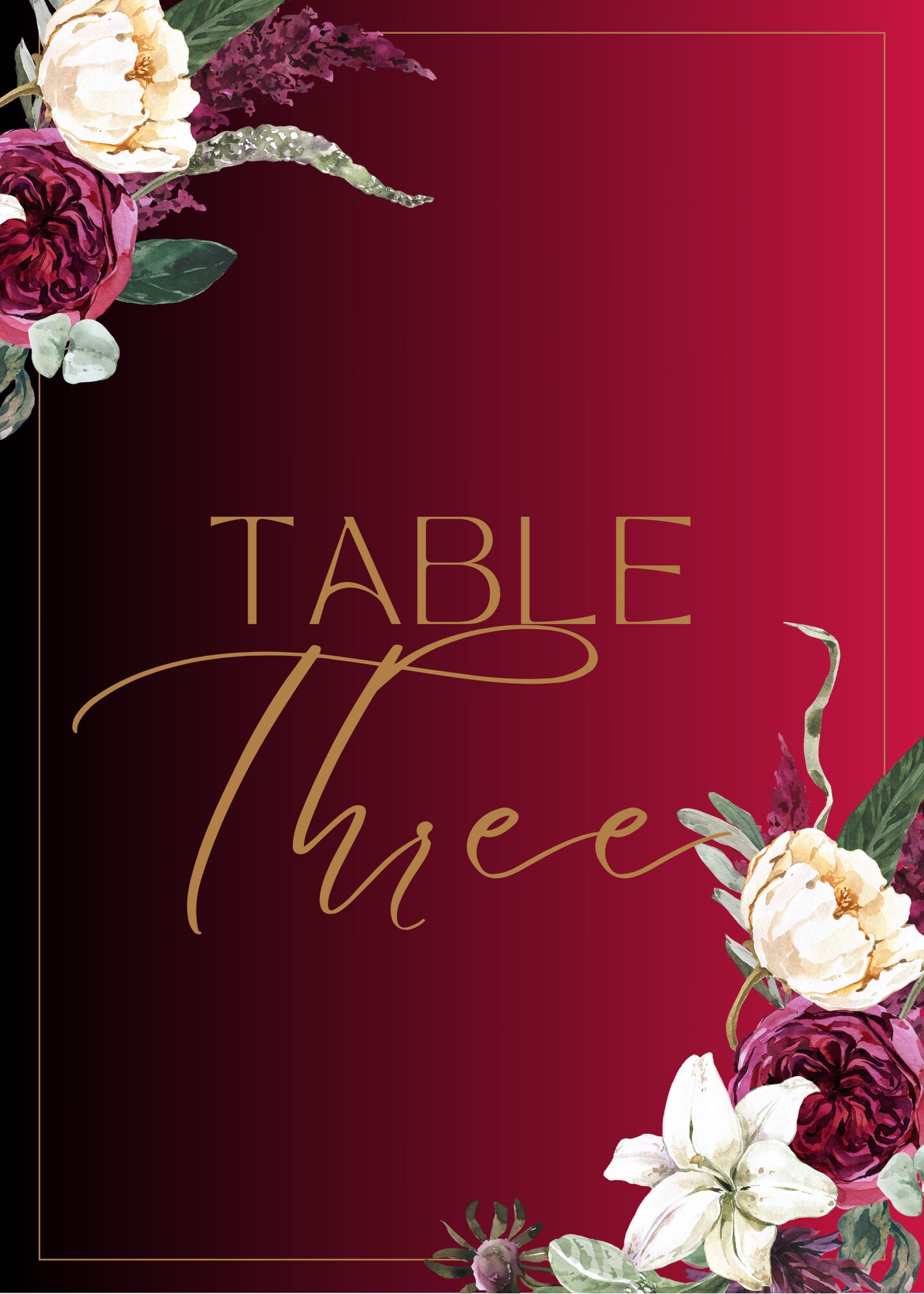 Ruby and Gold Floral Wedding Table Numbers - Etsy