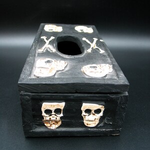 Skull Tissue Box Black Wood Hinged Box With Skulls and Crossbones ...