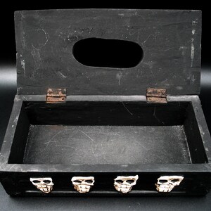 Skull Tissue Box Black Wood Hinged Box With Skulls and Crossbones ...