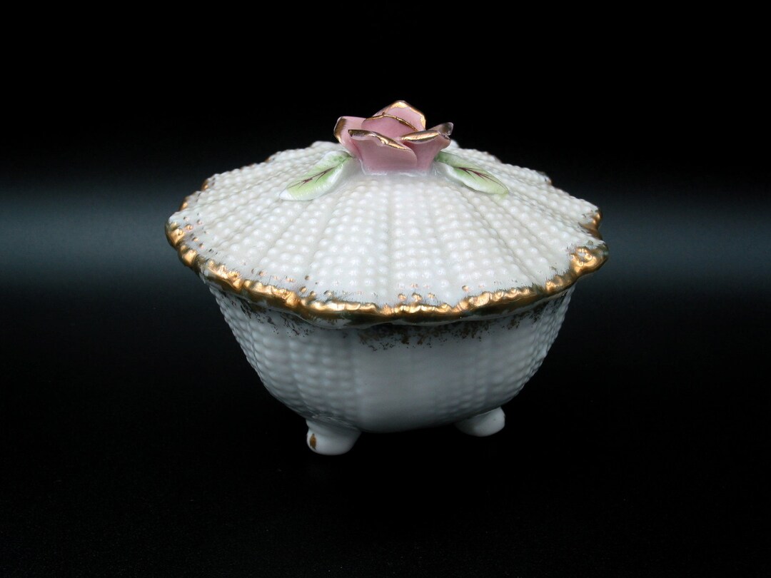 Enesco Footed Hobnail Trinket Box or Dresser Dish With Sea Shell Shaped ...