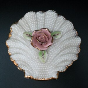 Enesco Footed Hobnail Trinket Box or Dresser Dish With Sea Shell Shaped ...