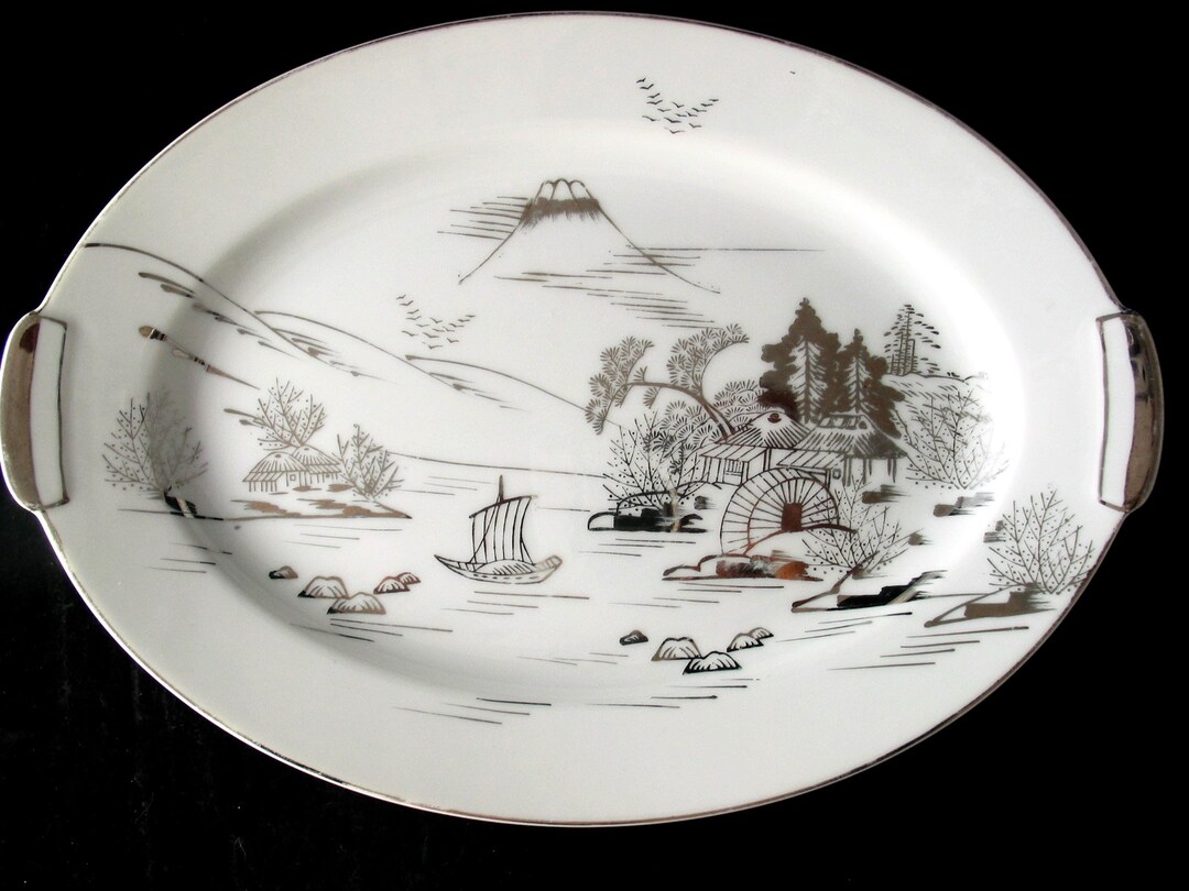 Vintage Kutani Japan Platter With Japanese Countryside and Mountain ...