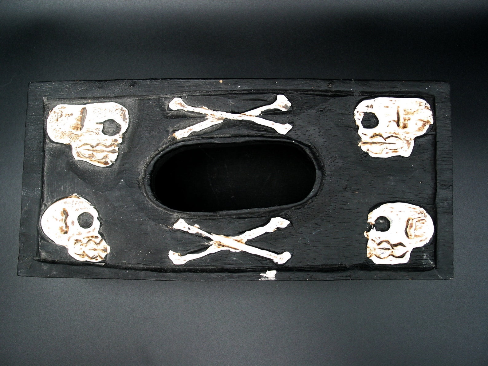 Skull Tissue Box Black Wood Hinged Box With Skulls and Crossbones ...