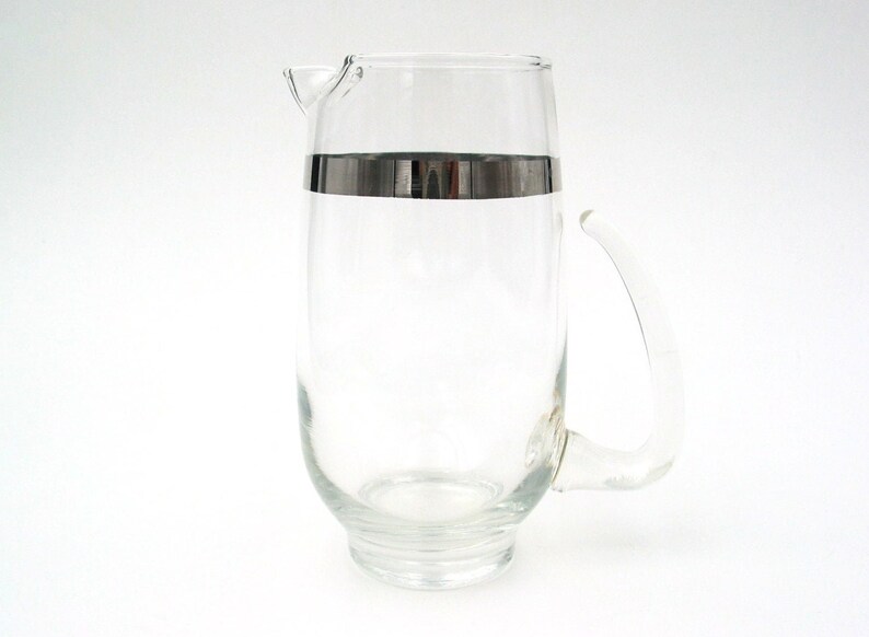 Vintage MCM Martini Pitcher Clear Glass With Silver Band Vintage ...