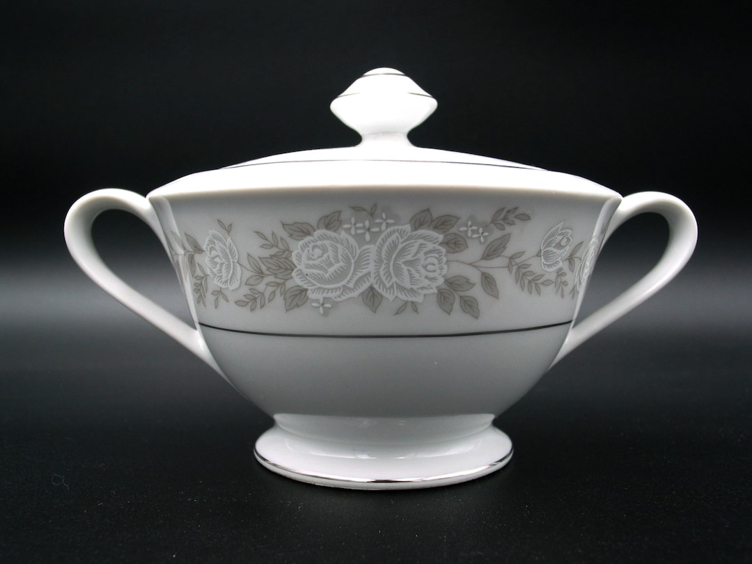 Adele Sugar Bowl by Fine China of Japan | White and Gray Roses With ...