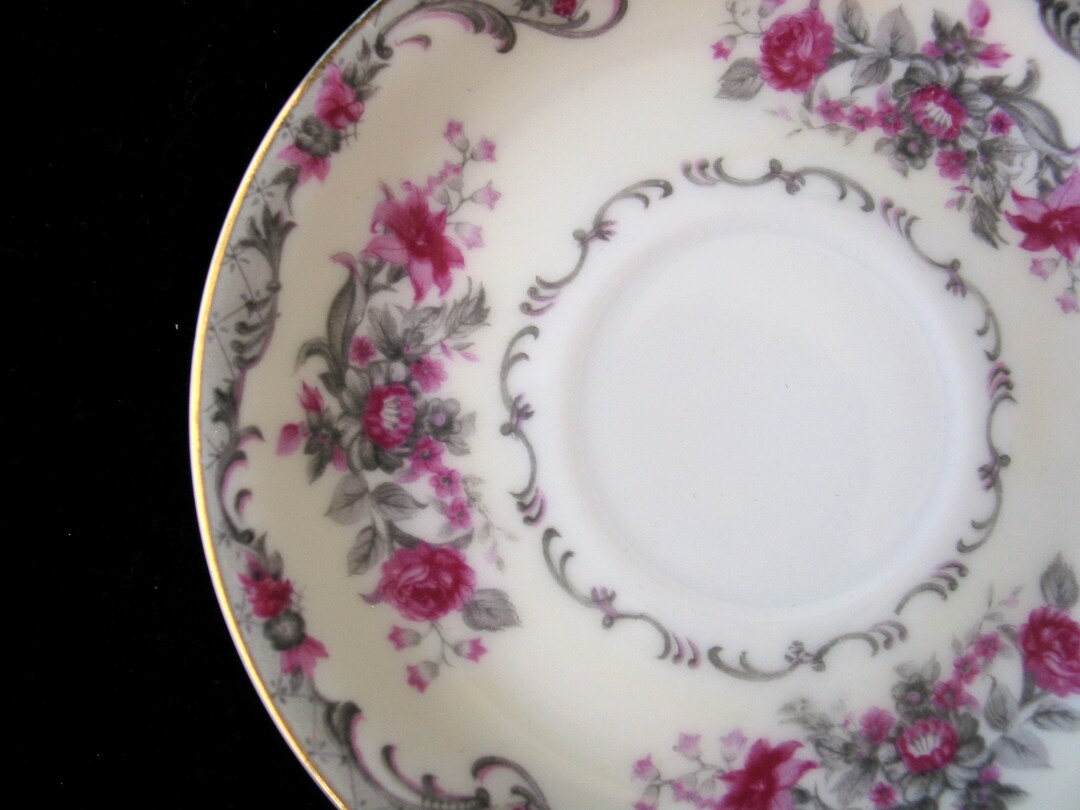 6 Grace China Corsage Saucers Gray Pink Flowers Vintage 1940s Set of 6 ...