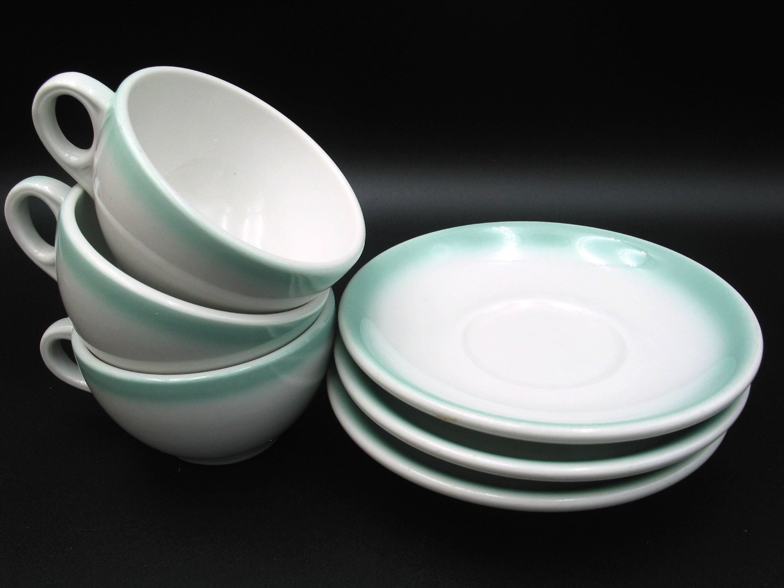 3 Shenango China Green Spray Mist Cup and Saucer Sets Restaurant Ware ...