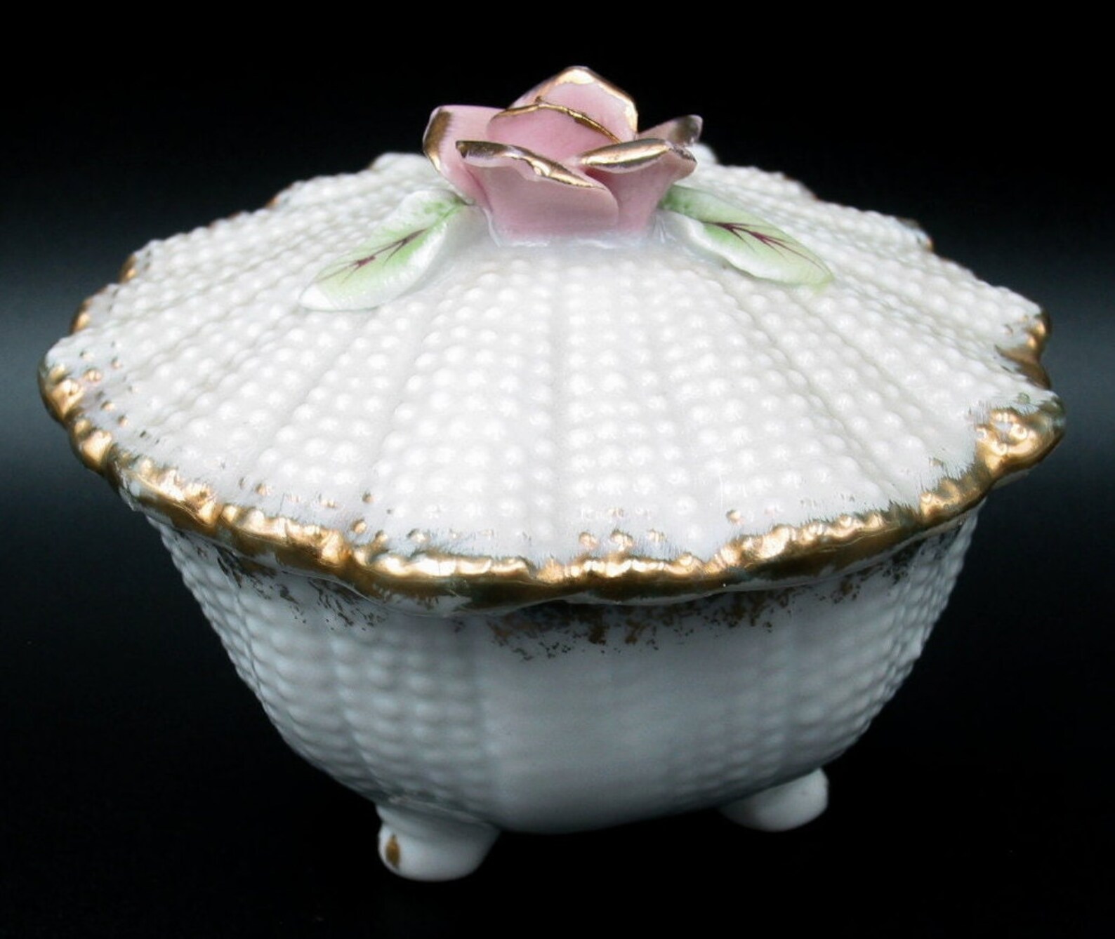 Enesco Footed Hobnail Trinket Box or Dresser Dish With Sea Shell Shaped ...