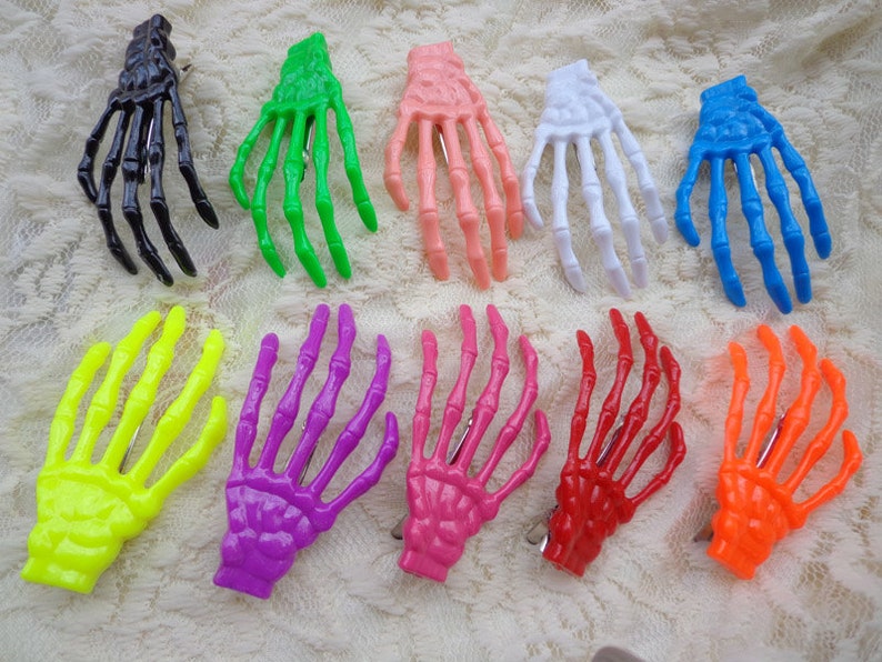 SALE--10 Pcs (10 Colors) Skeleton Hand Hair Clips Mixed Colors - Etsy