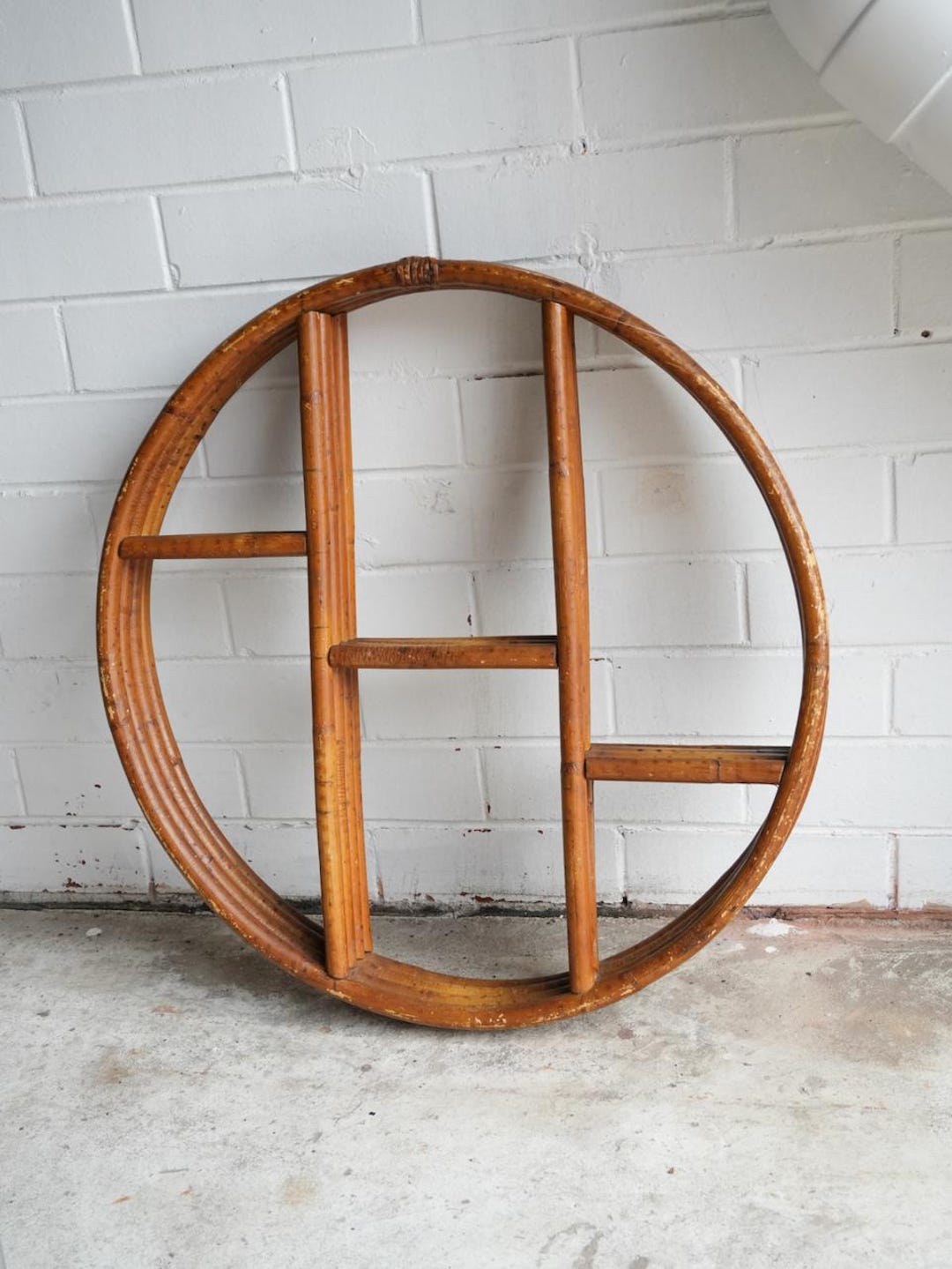 Vintage Bamboo Circular Shadow Box Shelf Mid-century Wall Hanging ...