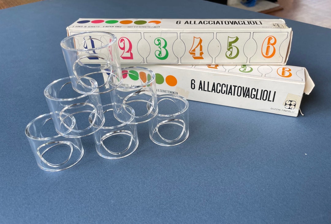 Mid Century Set of 6 Guzzini Fratelli Round Clear Napkin Rings With ...