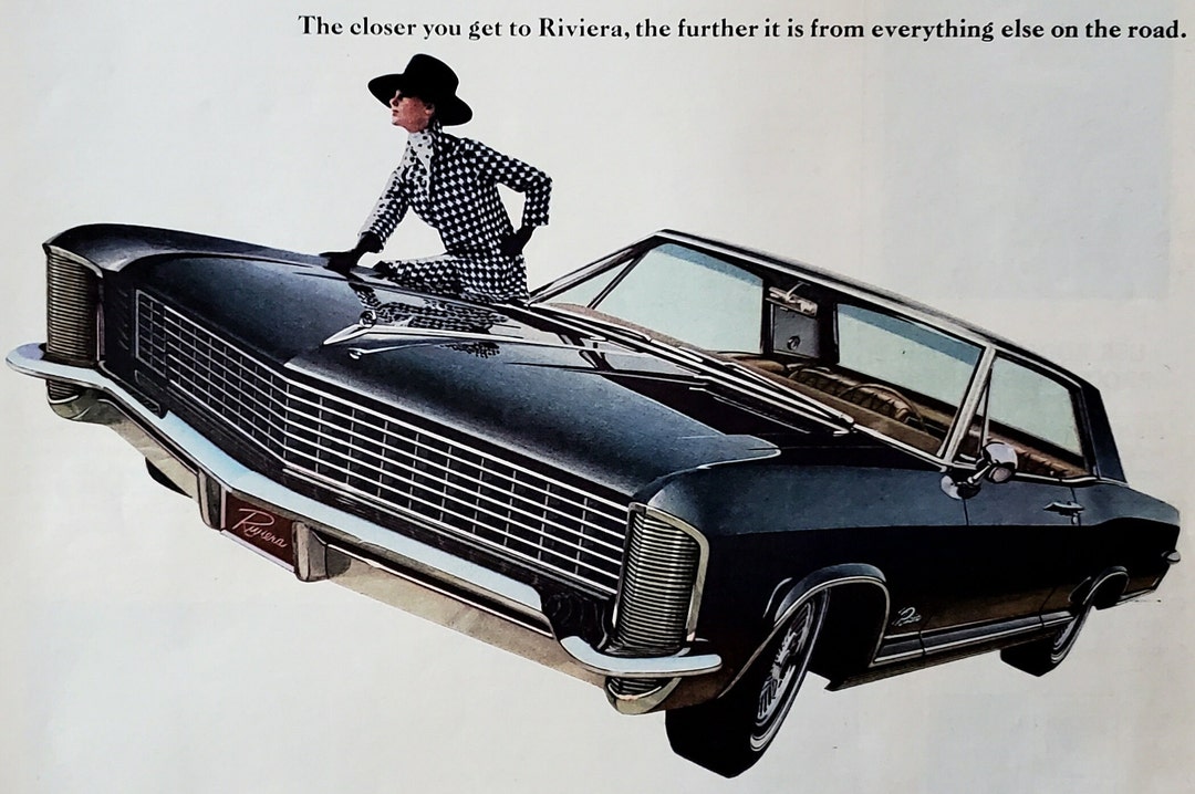 1965 Riviera Buick Blue Grill Facing Fancy Dressed Gal Classic Hot Rod ...