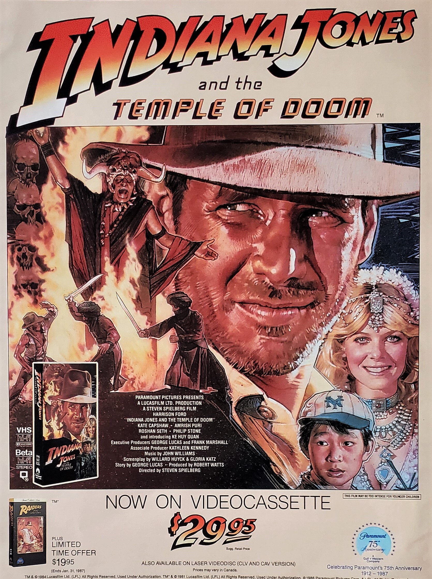 Vintage "indiana Jones Temple of Doom" Movie Ad, 1981 Cult Thriller ...