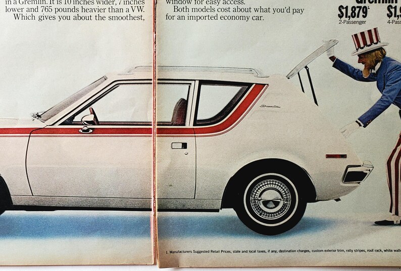 1970 AMC Gremlin Ad, Red White Blue Uncle Sam, Americana Car Print - Etsy