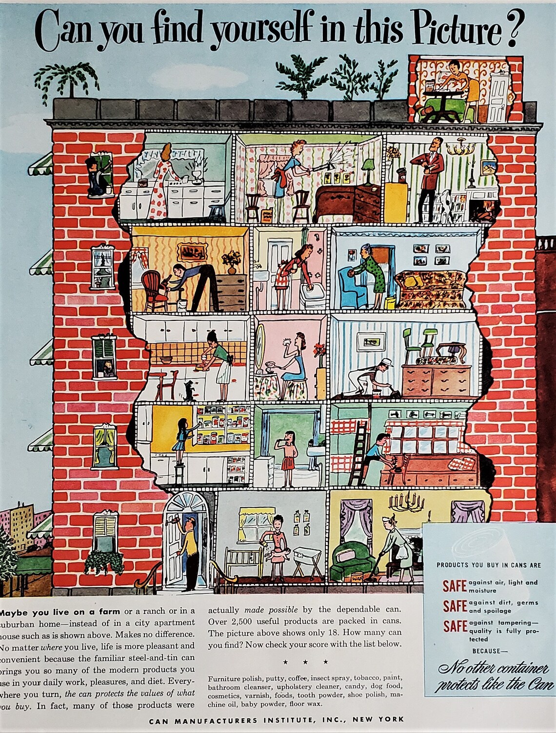 Fun Cut Away Brick Apartment Building Illustrated 50s - Etsy