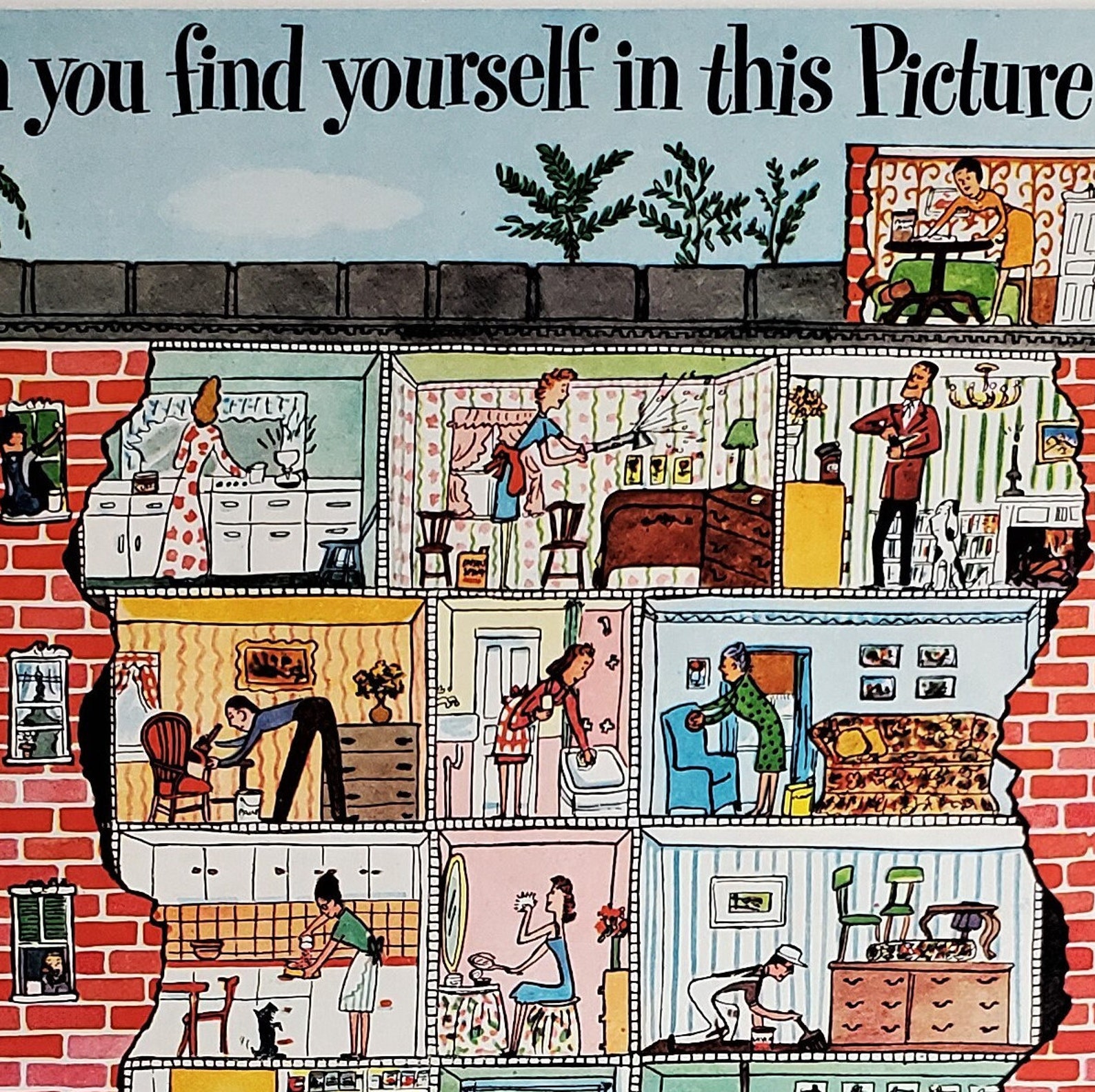 Fun Cut Away Brick Apartment Building Illustrated 50s - Etsy