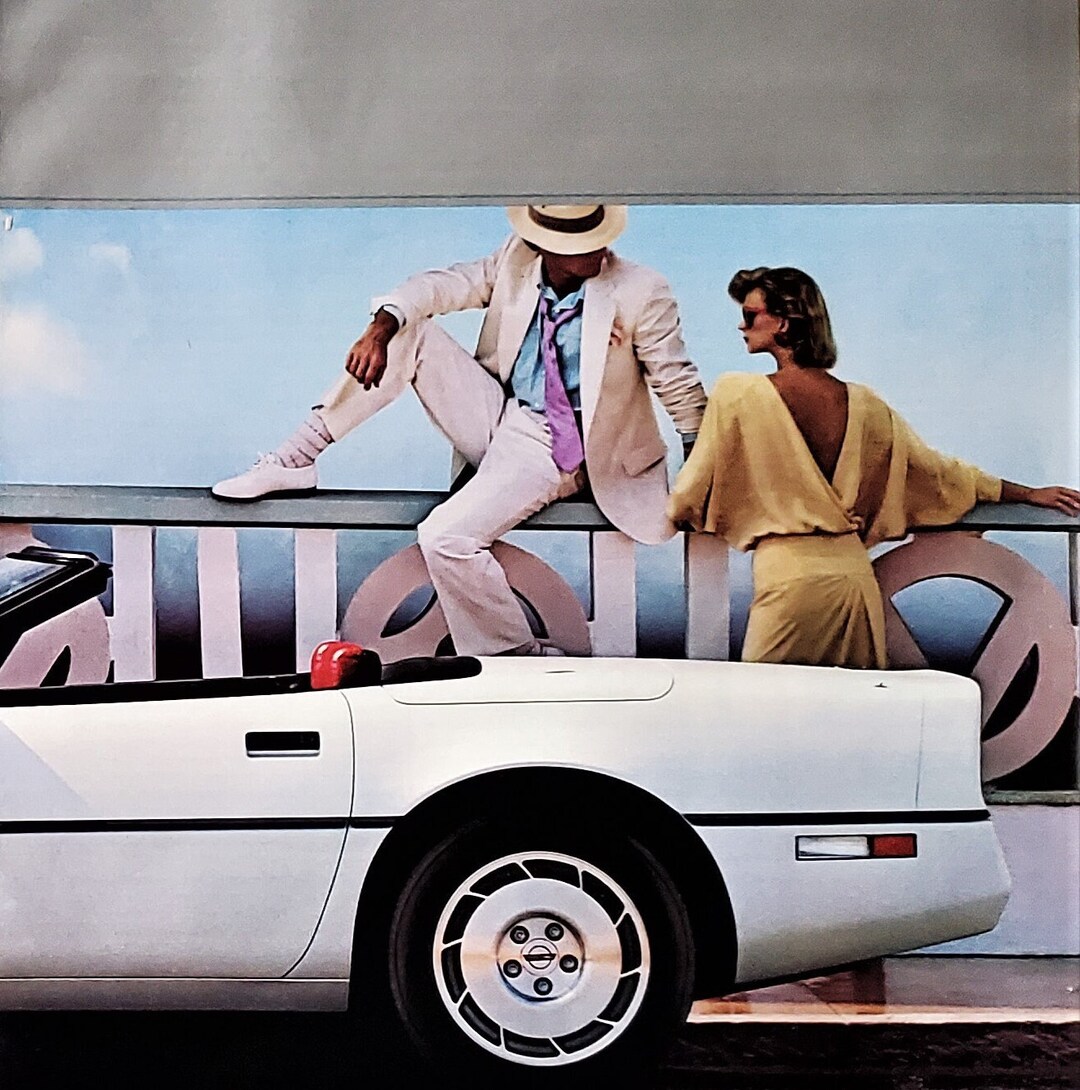 86 Chevy Corvette White Convertible 'miami Vice' Vibe Couple Purple Tie ...