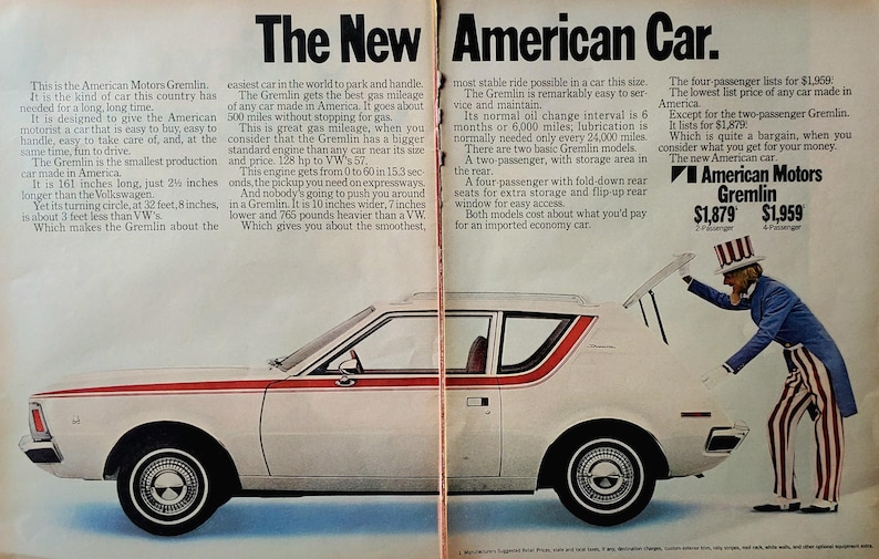 1970 AMC Gremlin Ad, Red White Blue Uncle Sam, Americana Car Print - Etsy